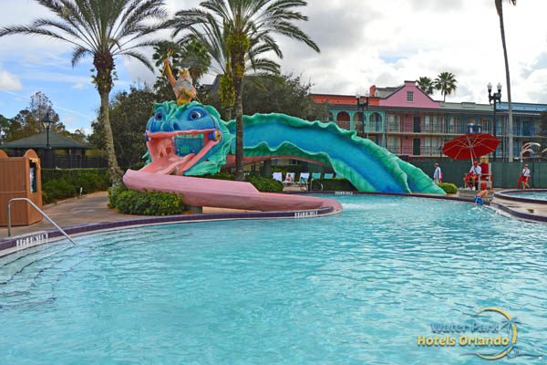 Disney Port Orleans French Quarter Pool area with 51 foot water slide